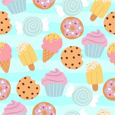 Premium Vector Cute Candy Seamless Pattern In A Blue Background