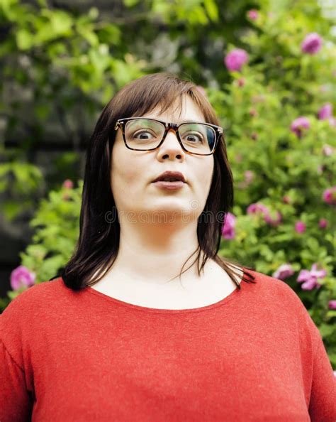 Pretty Modern Mature Fat Woman Outside Wearing Glasses Emotional