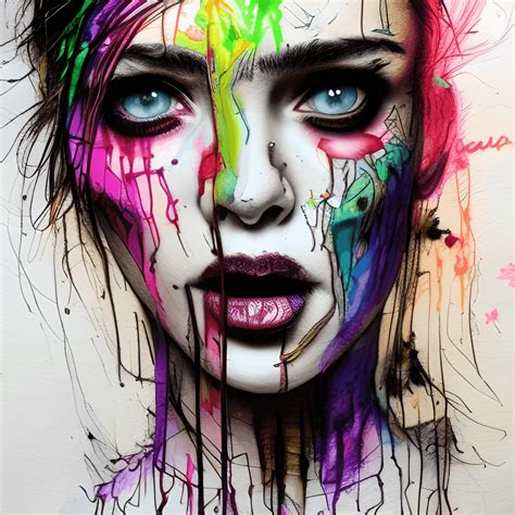 Grungy Woman With Vivid Rainbow And Scribbles · Creative Fabrica