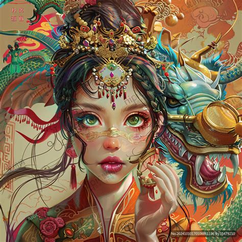 Ai创作图手绘国潮风格插画少女 国潮女娲 国潮美女插画 国潮插画国风美人 国潮花旦 国潮少女插画 龙年国潮插 国潮皇后 国潮手绘女孩 国潮插画