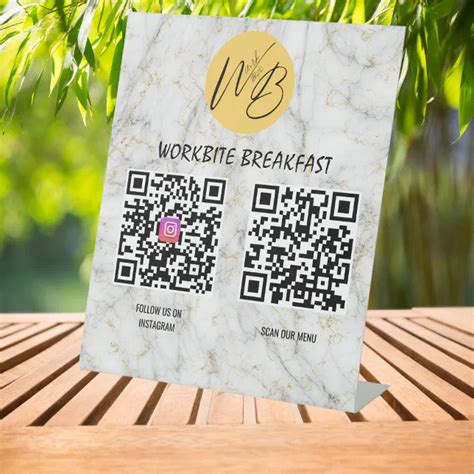 Whitegold Marble Restaurant Menu Instagram Qr Code Pedestal Sign Zazzle