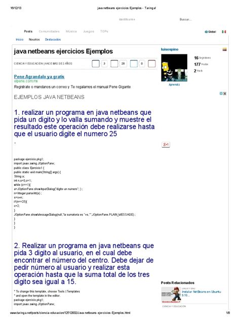 Java Netbeans Ejercicios Ejemplos Taringa Pdf Pdf Java Lenguaje De Programación Software