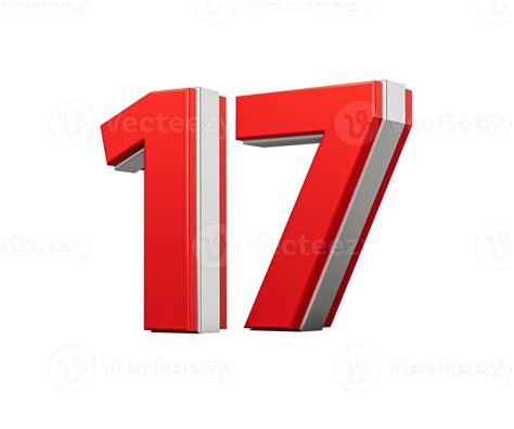 Bold Vibrant Red Number Seventeen Number 17 With Metallic On White