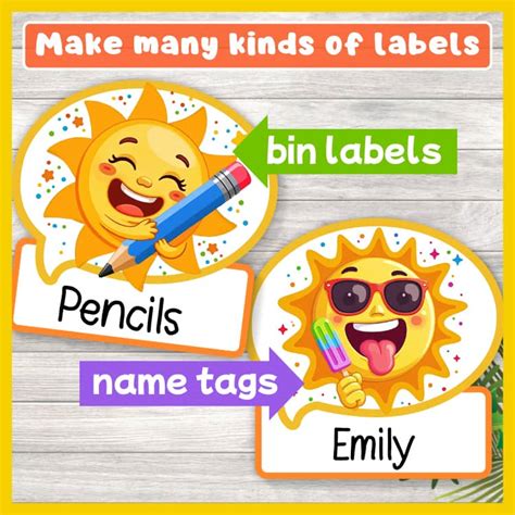 Summer Cubby Tags Sun Name Tags Locker Labels Summer Name Tags