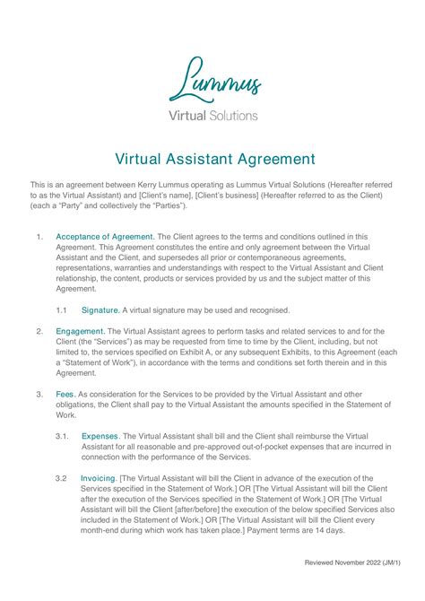 Virtual Assistant Contract Template Sp Premium Template Template Spark
