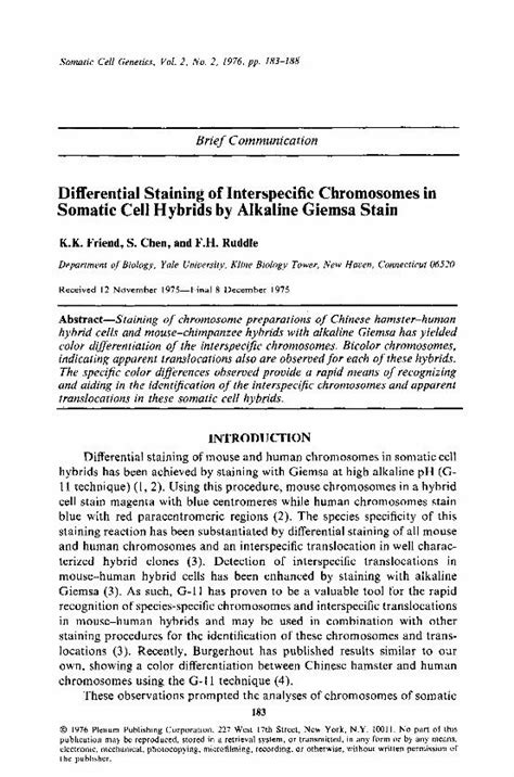 Pdf Differential Staining Of Interspecific Chromosomes In Somatic Cell Hybrids By Alkaline