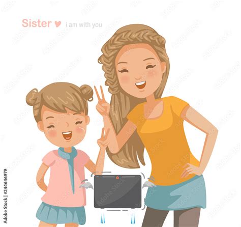 Sister Older Sister And Sisters Are Shooting In The Frame The Little