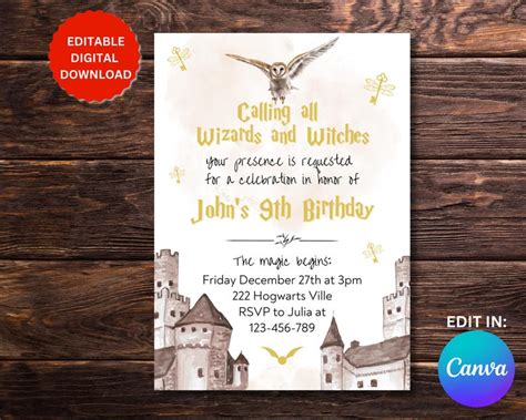 Harry Potter Birthday Invitation Harry Potter Invite Hogwarts Party