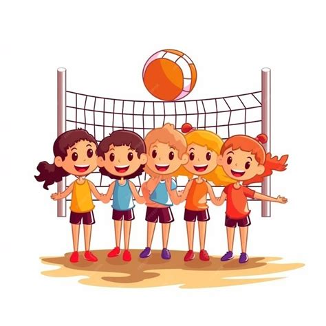 Grupo De Niños Jugando Al Voleibol Juntos En La Playa Foto Premium