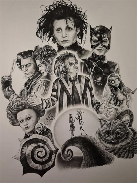 Tim Burton Character Art Print Gothic Movie Poster Etsy