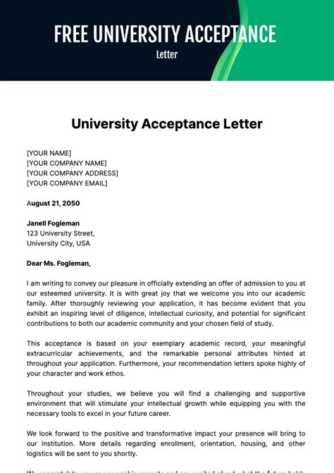 Free University Acceptance Letter Template Edit Online And Download