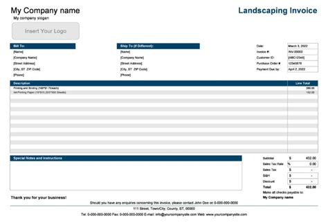 40 Printable Landscaping Invoice Templates And Examples