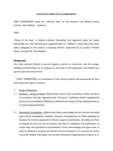 Logistics Services Agreement Pdf