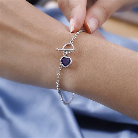 Amethyst Chain Bracelet Size 75 In Platinum Overlay Sterling