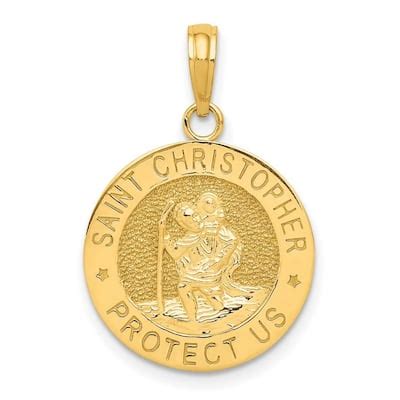Curata 14k Yellow Gold 18 St Christopher Medal Round Pendant Necklace