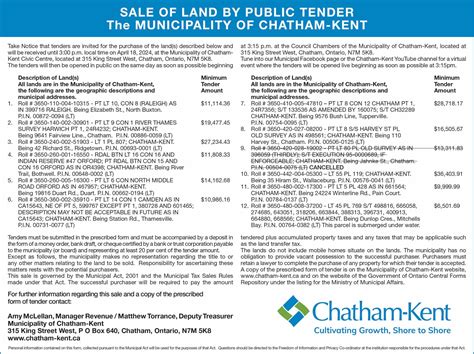 Sale Of Land By Public Tender The Municipality Of Chatham Kent The