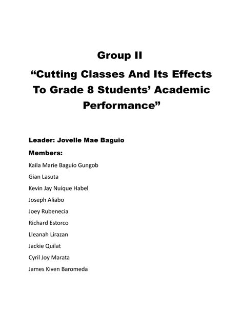 Group Ii Research About Tiredness Group Ii “cutting Classes And