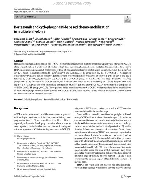 Pdf Bortezomib And Cyclophosphamide Based Chemo Mobilization In Multiple Myeloma