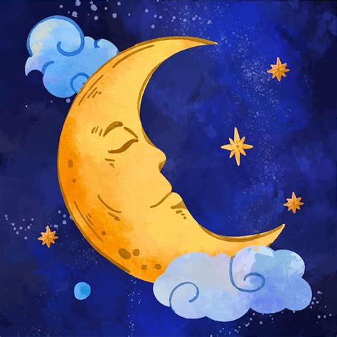 Free Vector Crescent Moon Drawing Illustration
