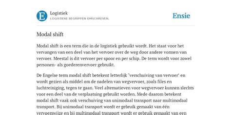 Modal Shift De Betekenis Volgens Logistieke Begrippen Omschreven