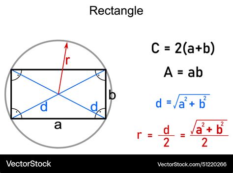 Rectangle Circumference Area Diagonalradius Vector Image