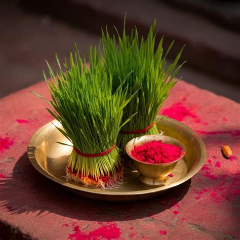 Dashain Tika Jamara In Plate Hindu Festival Celebration Durga Puja Premium Ai Generated Image