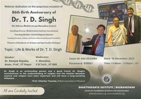 Webinar 86th Birth Anniversary Of Dr T D Singh Bhaktivedanta