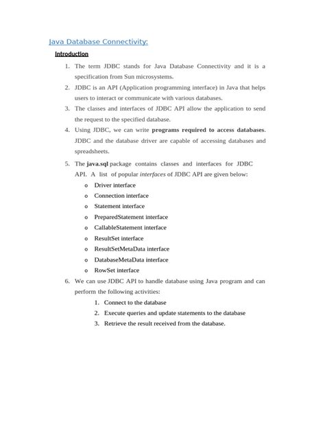 Java Database Connectivity Pdf Information Technology Data Management Software