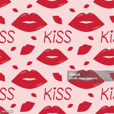 붉은 입술과 단어 키스가 있는 매끄러운 패턴 발렌타인 데이 세계 키스의 날에 대 한 평면 벡터 그림 0명에 대한 스톡 벡터 아트 및 기타 이미지 Istock