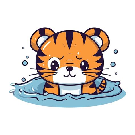 Premium Vector Cute Tiger Swimming In Water Vector Illustration In
