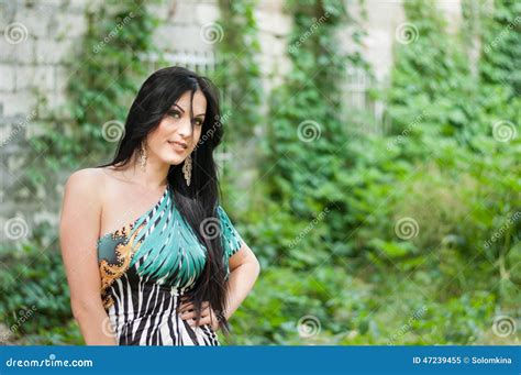 Beautiful Slim Brunette Girl On A Walk Stock Image Image Of Hair