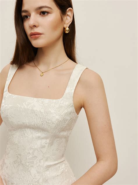 Floral Jacquard Square Neck Dress Commense