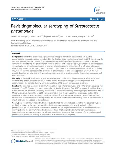 Pdf Revisitingmolecular Serotyping Of Streptococcus Pneumoniae