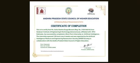 Finished My Ai Internship At Aimers Society Golla Geetha Durga