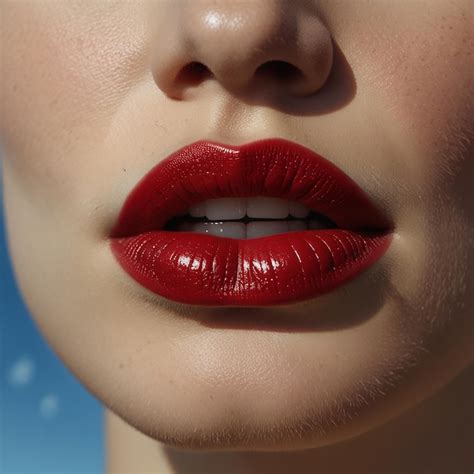 Pair Of Red Puffy Lips Floating Outdoors In Bright Sun Against A Soft