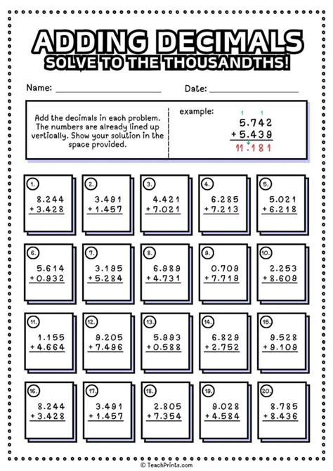 Free Adding Decimals Worksheets Teach Prints