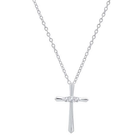Dazzlingrock Collection Round White Diamond 3 Stone Cross Pendant For
