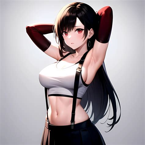 1girl Armpits Arms Behind Head Arms Up Bare Shoulders Black Gloves
