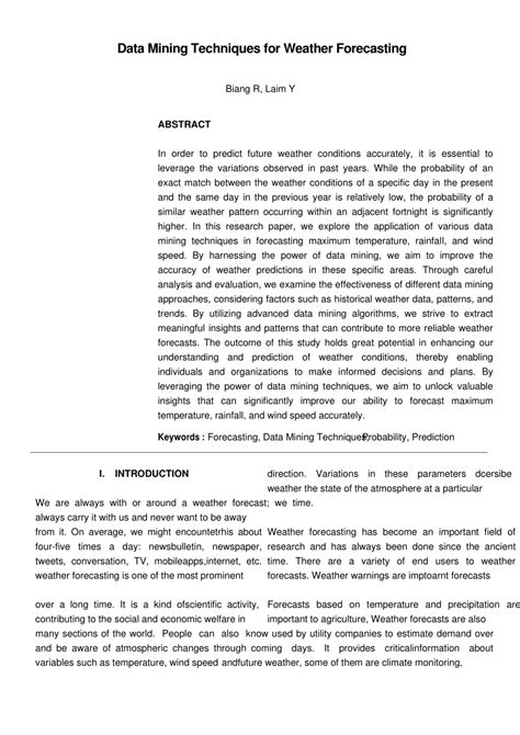 PDF Data Mining Techniques For Weather Forecasting