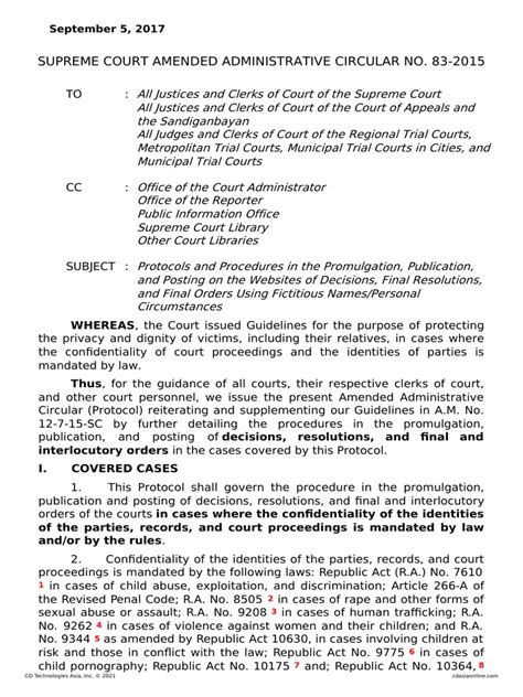 Sc Amended Circular No 83 2015 Protocols In Promulgation
