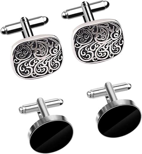 2 Pairs Cufflinks For Men Stainless Steel Classic Cufflinks Black