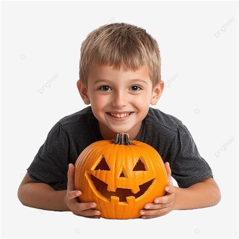 Boy With Pumpkin Celebrating Halloween Boy Pumpkin Halloween Png