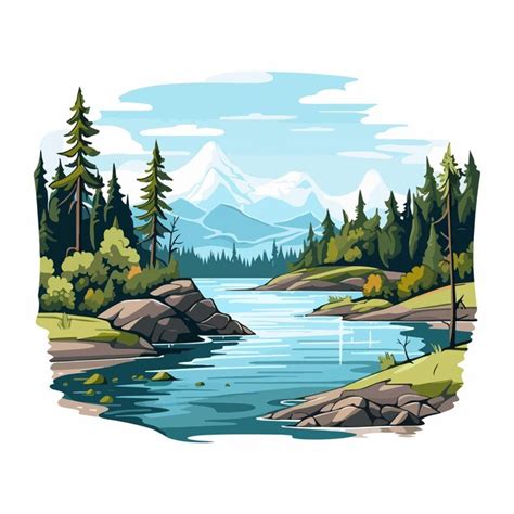 Premium Vector Lake Flat Vector Illustration Lake Cartoon Hand