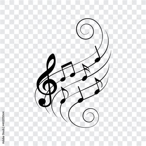 Music Notes On Wavy Lines With Swirls Vector Illustration Stock Vector Adobe Stock