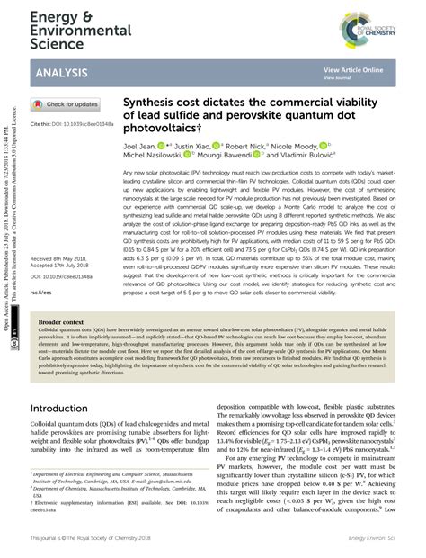 Pdf Synthesis Cost Dictates The Commercial Viability Of Lead Sulfide And Perovskite Quantum