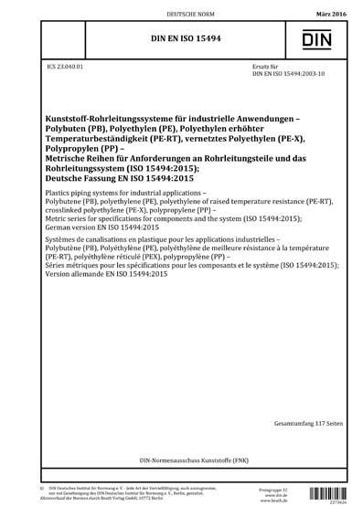 Din En Iso 154942016 De Kunststoff Rohrleitungssysteme Für