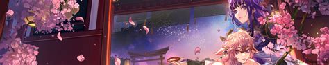 Yae Miko Resting Over Raiden Shogun Arms Genshin Impact 2k Wallpaper