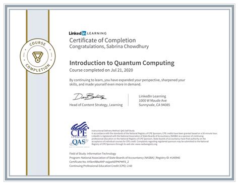 Certificate Of Completion Introduction To Quantum Computing Pdf