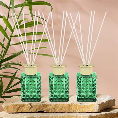 3 X Vintage Green Reed Diffusers Cut Glass Bottle Set Oud And Bergamot