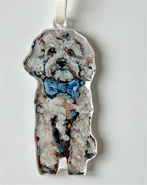 Cavapoo Blonde With Blue Bow Acrylic Ornament